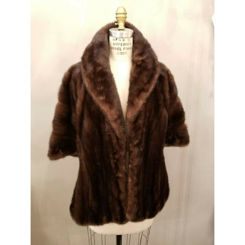 Vintage Chocolate Mink Stole Caplet Cape - Gem